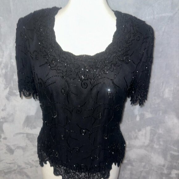 Tops | Vintage Laurence Kozar Medium Beaded Blouse Black | Poshmark